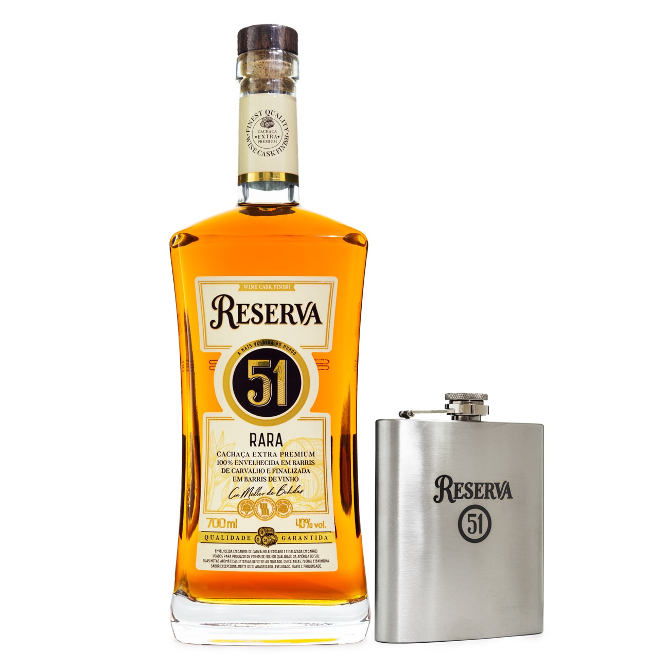 Kit Cachaça 51 Reserva Rara 700ml + Cantil Exclusivo - Espaço Prime Bebidas
