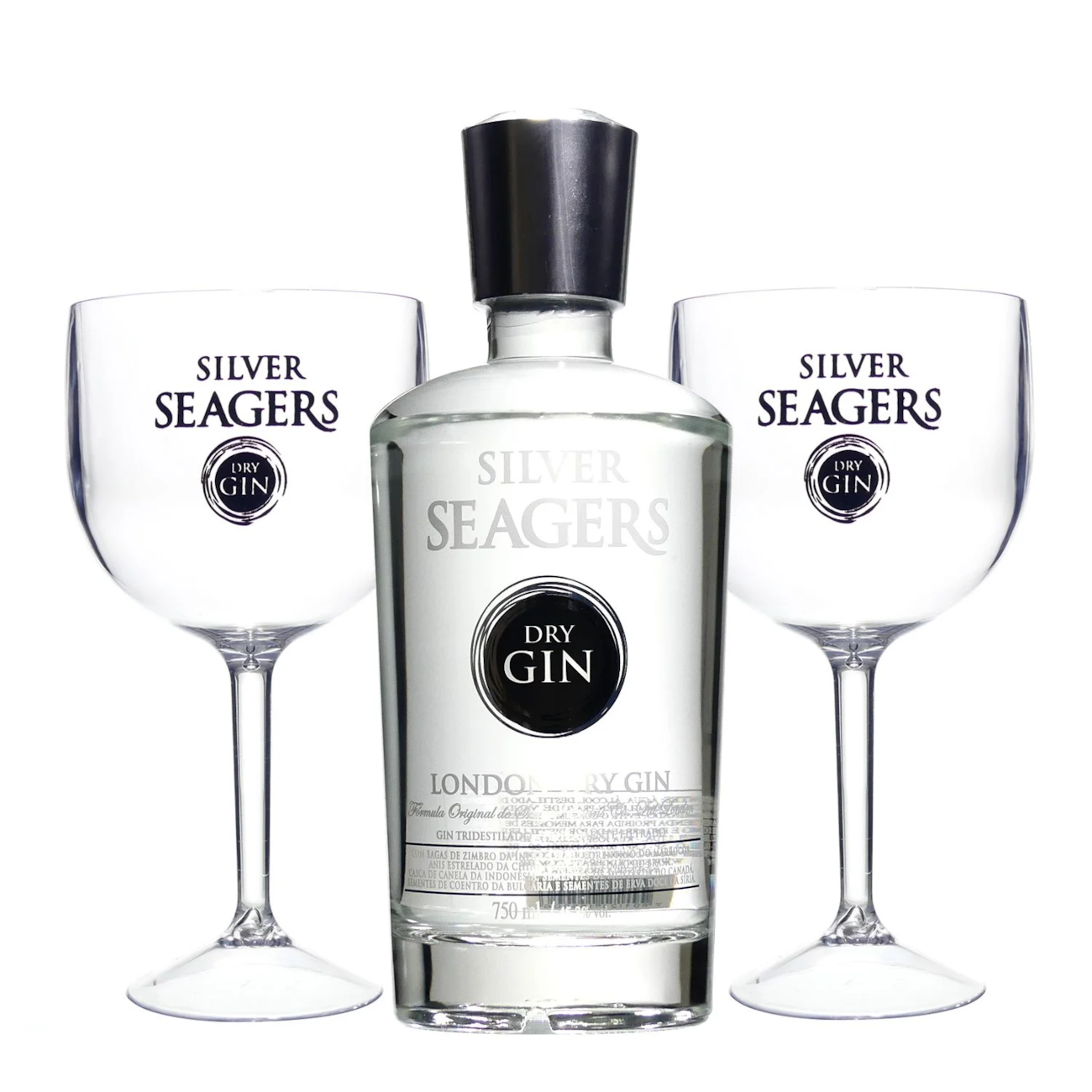 Kit Gin Silver Seagers 750ml + 2 Taças de Acrílico - Espaço Prime Bebidas