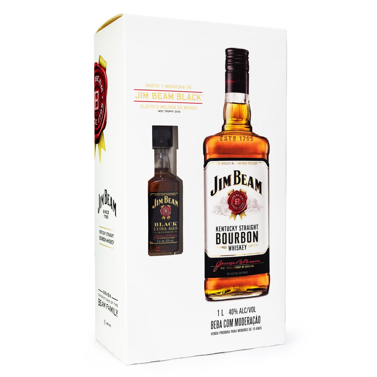 Kit Jim Beam Bourbon Whiskey 1L + Miniatura Jim Beam Black 50ml ...